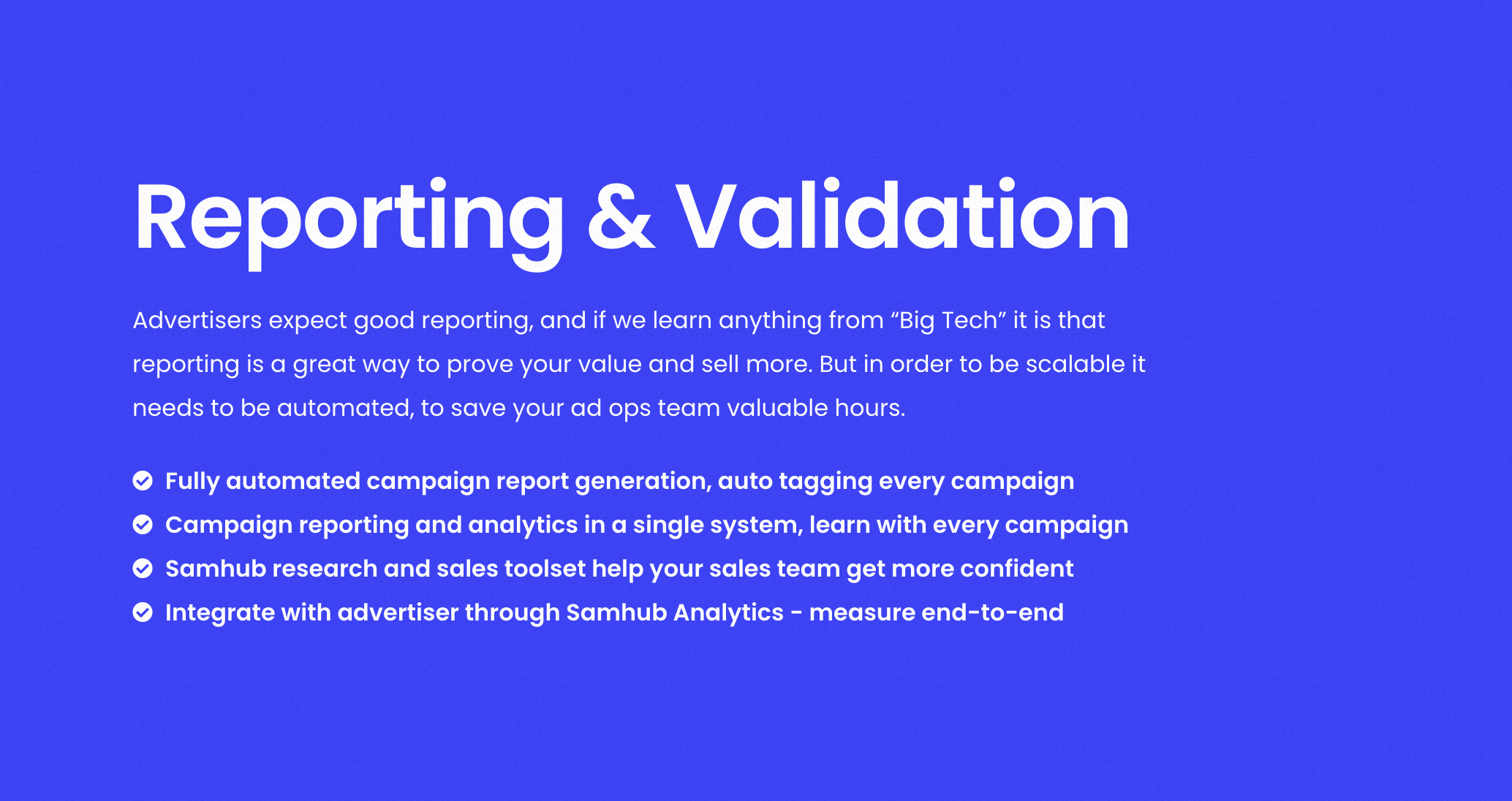 Reporting & Validation | Samhub.io